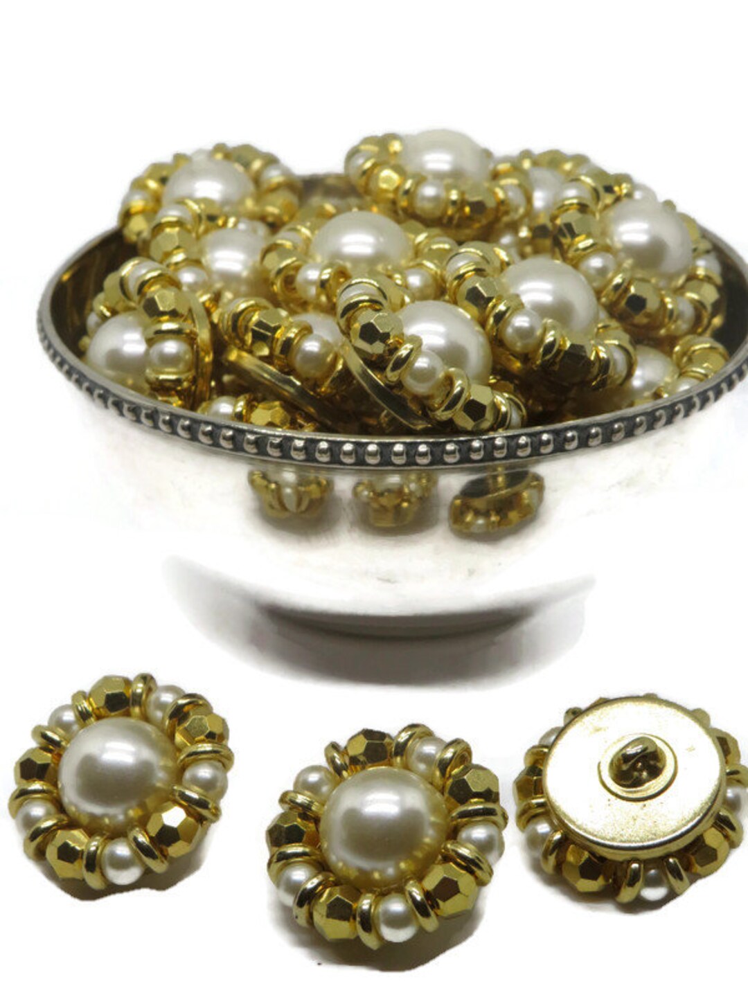 Vintage Metallic Jewellery Style Button ( 22 mm) | Gold Button | Pearl ...