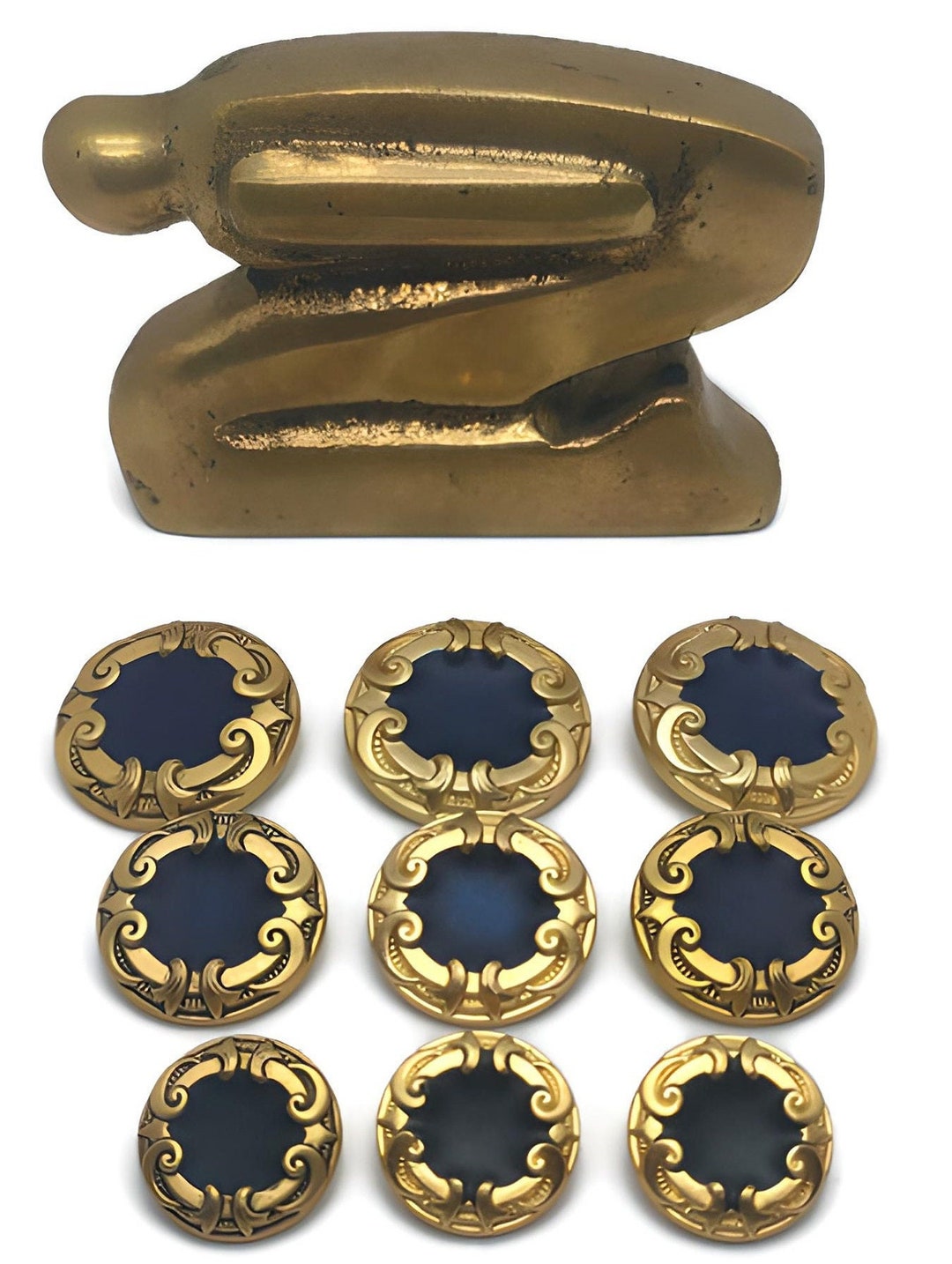 Pack 5 Buttons Vintage Gold & Navy Blue / Green and White Buttons 28/23 ...
