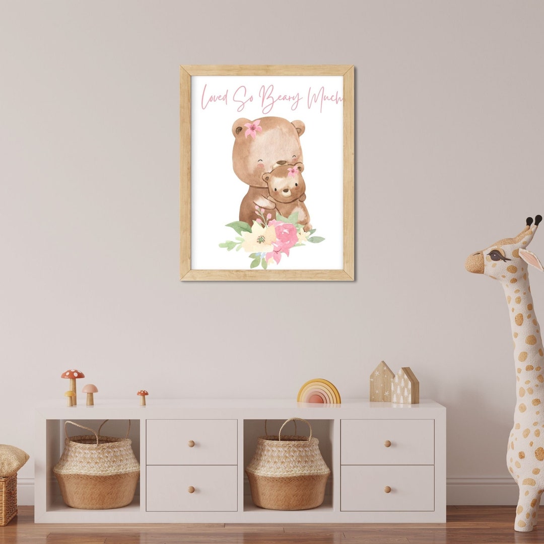 Woodland Nursery Wall Art, Printable Nursery Art, Floral Bear Print ...
