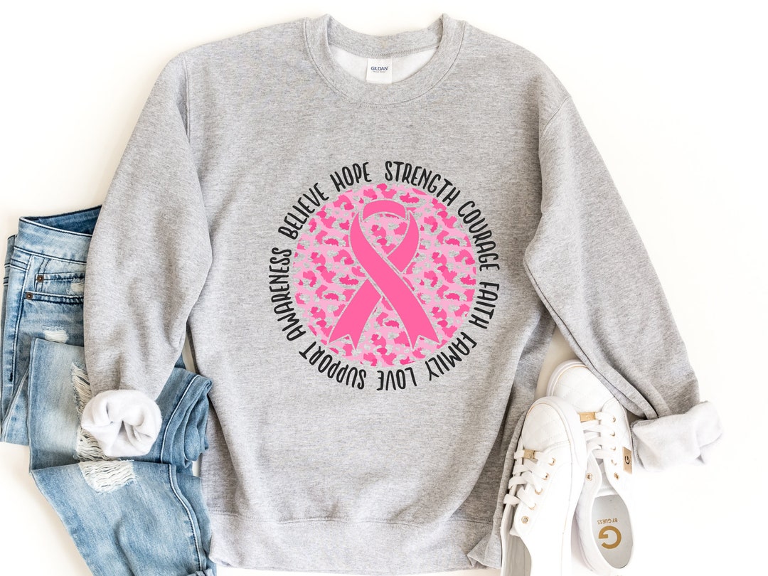 Pink Ribbon Sweatshirt, Breast Cancer Crewneck Sweater, Breast Cancer ...