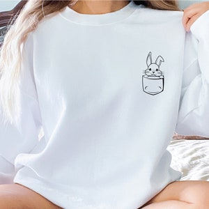 Rabbit Sweatshirt, Pocket Rabbit Sweatshirt, Rabbit Lover Crewneck ...