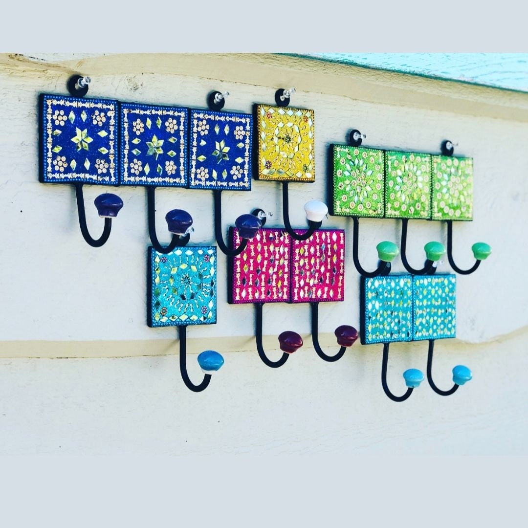 Ceramic Mirror Wall Hooks Set of 4 Pieces in Assorted Colours | Coat ...