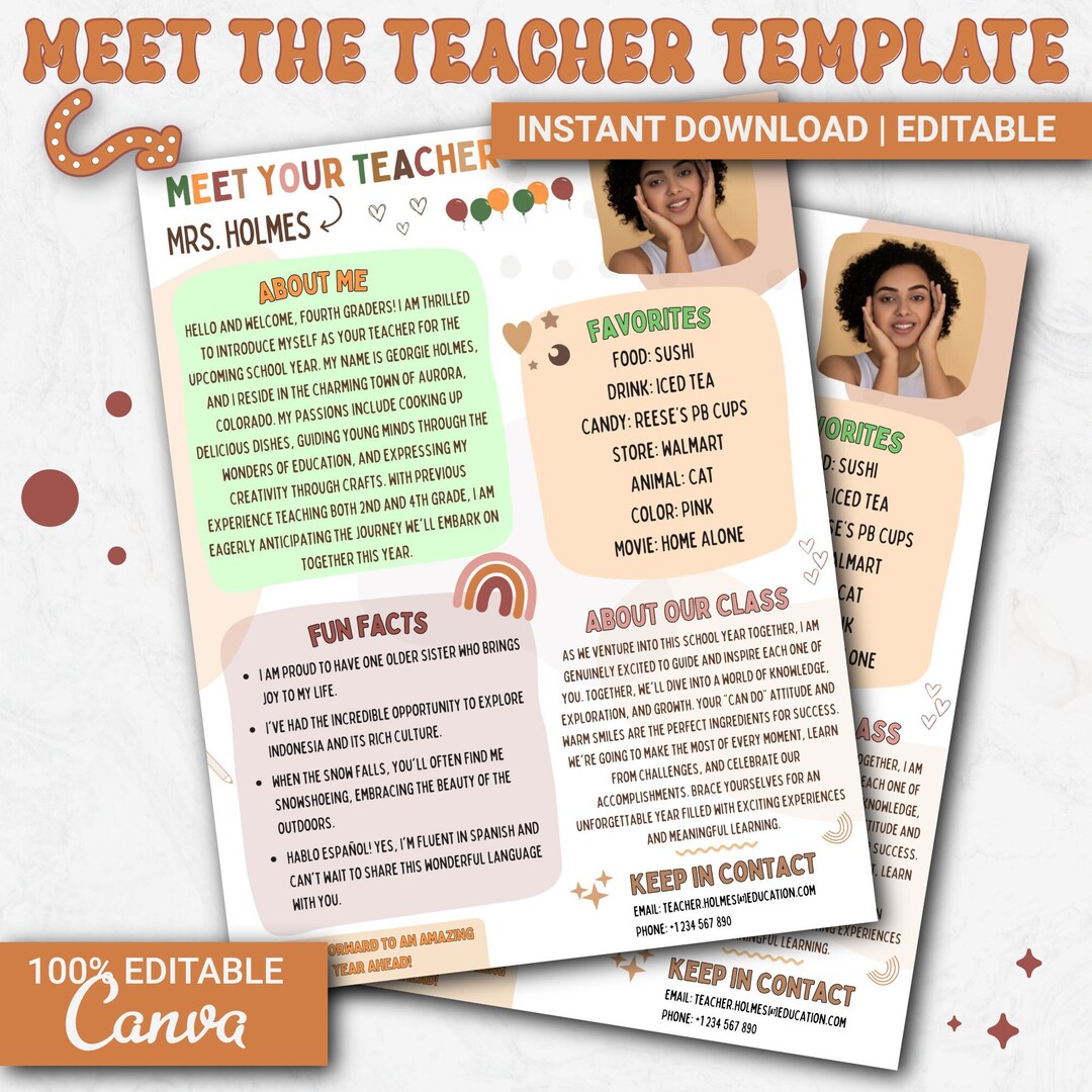 Plantilla editable Boho Rainbow Meet the Teacher / Folleto de - Etsy México