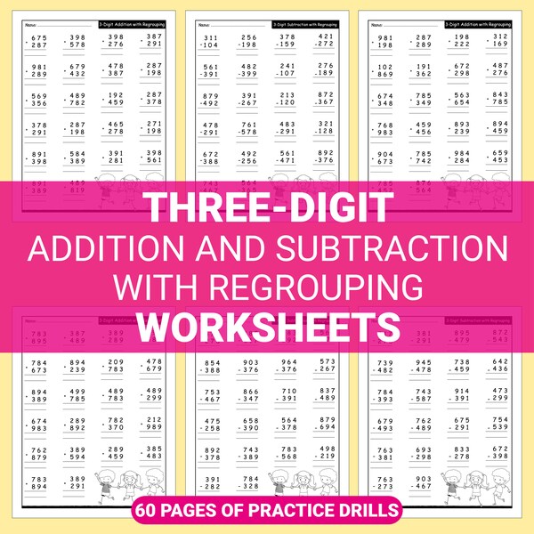 3 Digit Subtraction Worksheets - Etsy