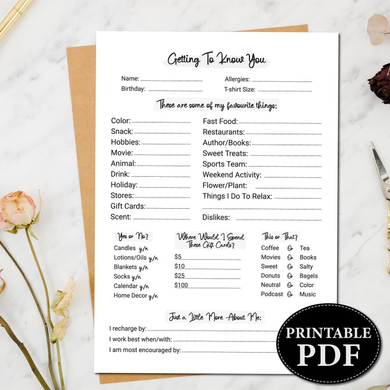 Getting to Know You Printable Coworker Questions All About - Etsy UK