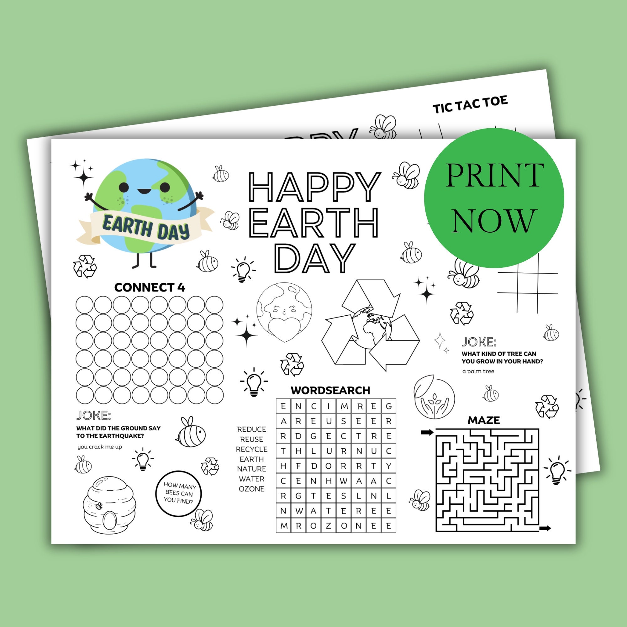 Printable Kids Earth Day Activity Mat, Childrens Earth Day Placemat ...