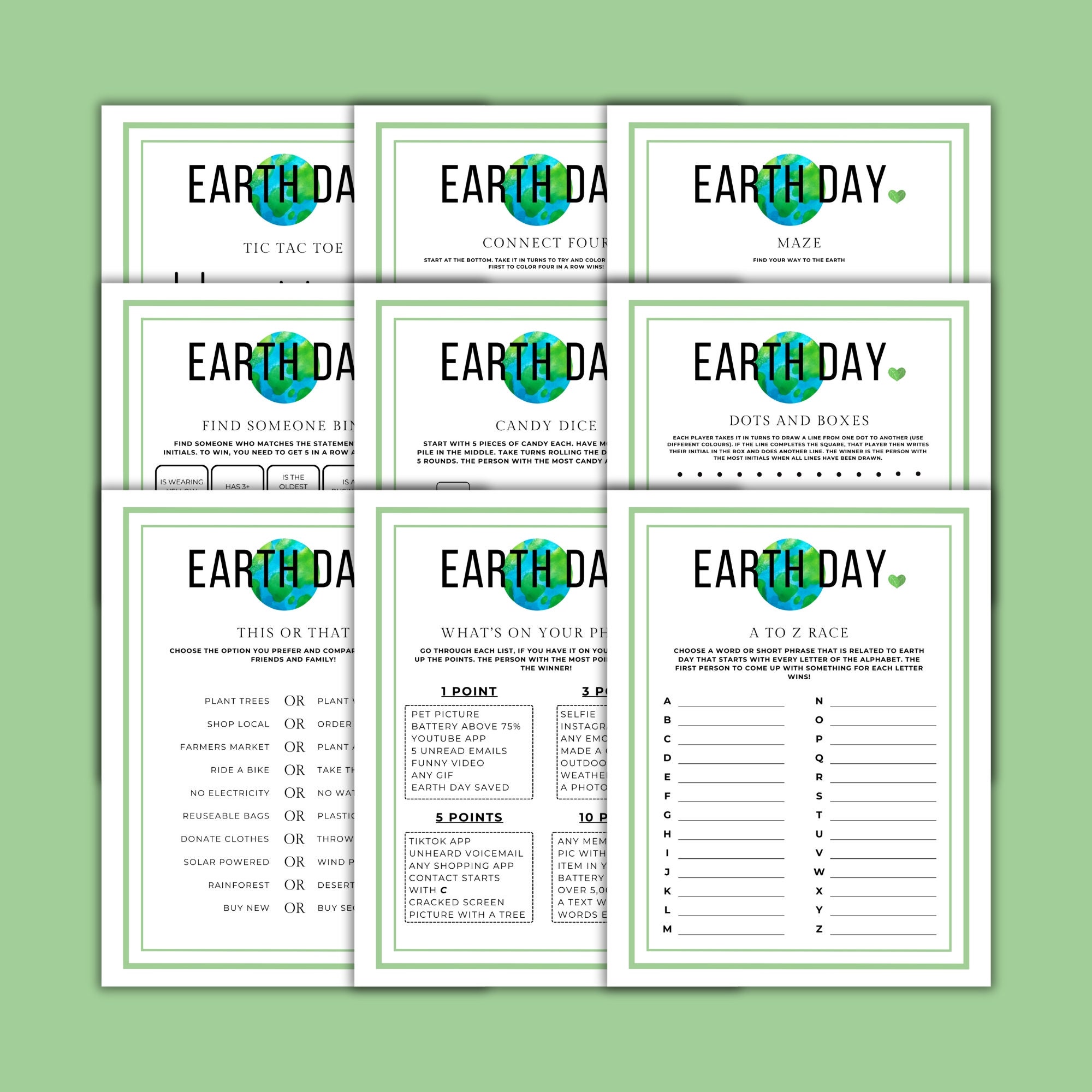 Printable Earth Day Party Games, Earth Day Game Bundle, Printable Earth ...