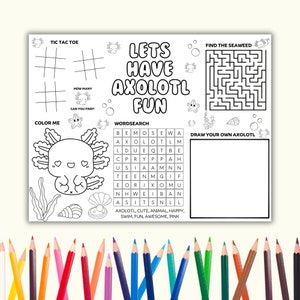 Axolotl Party Printable Placemat Activity, Axolotl Party Favor Placemat ...
