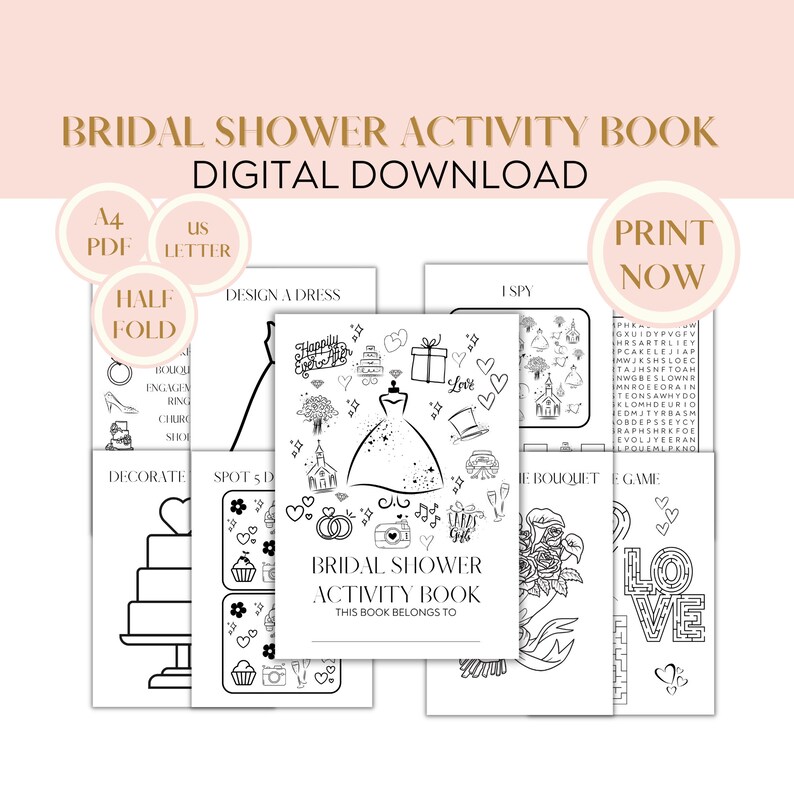 Bridal Shower Activity and Coloring Book for Kids, Bridal Shower Games ...