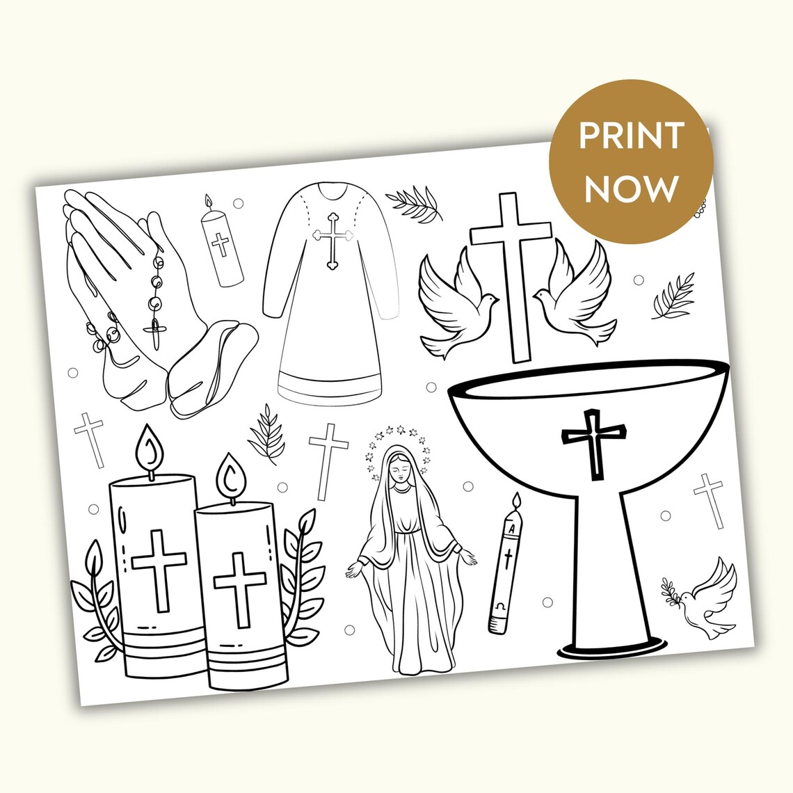 Baptism Color Page, Kids Printable Religious Activity, Christian ...