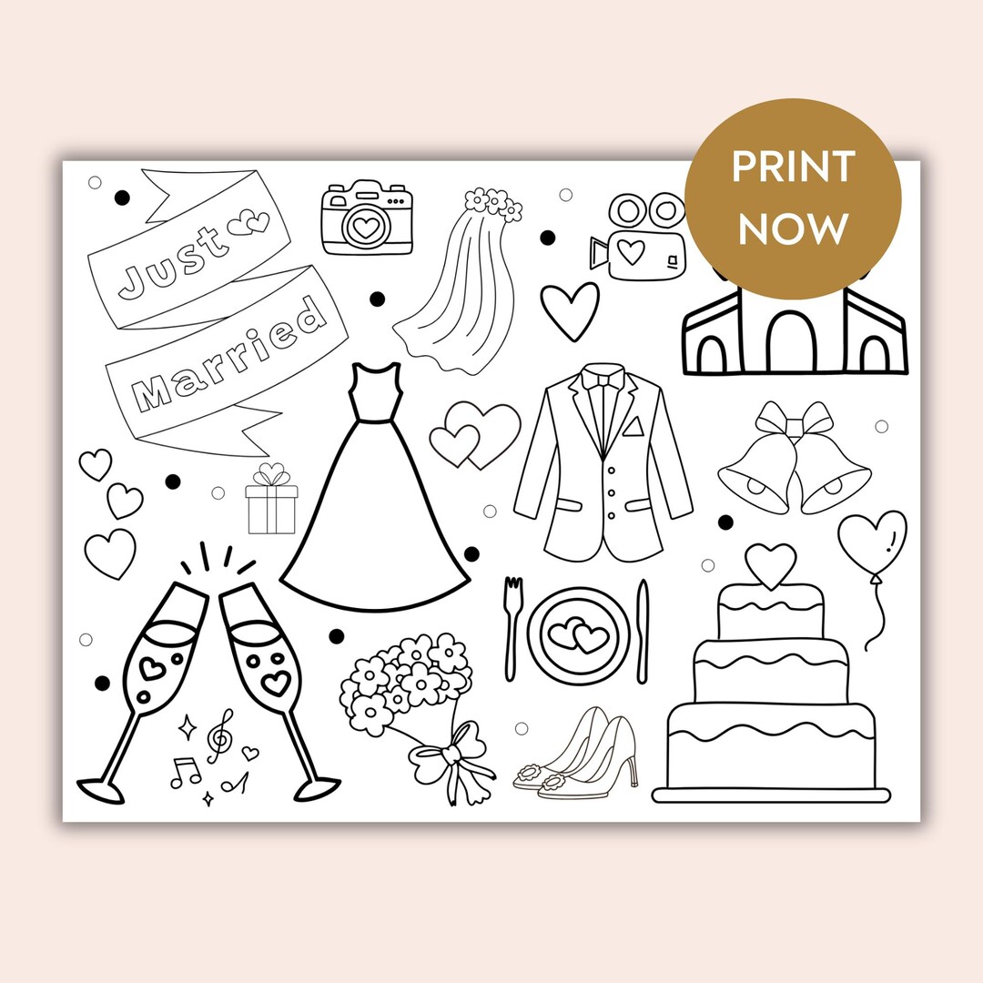 Wedding Day Printable Color Activity, Wedding Day Color Sheet ...