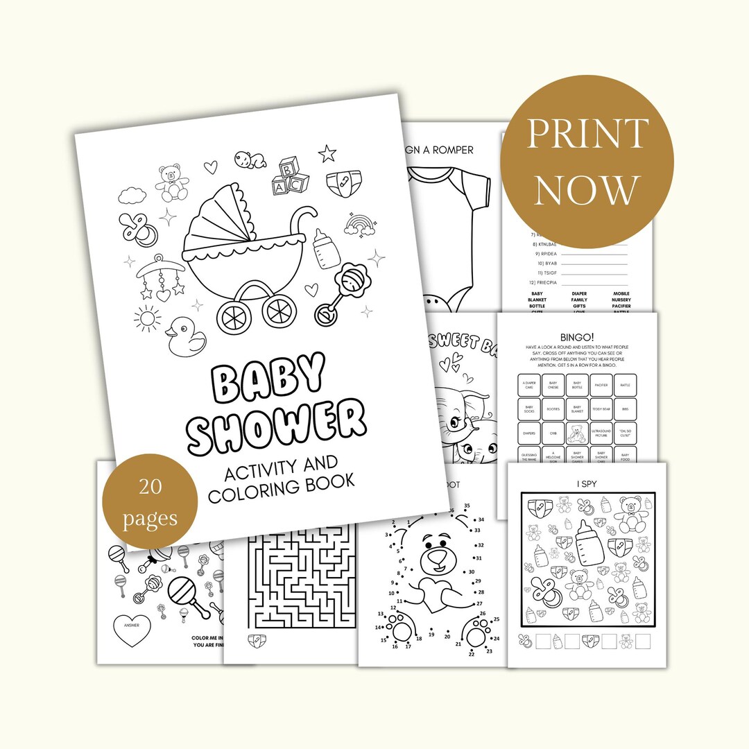 Baby Shower Printable Activity and Color Book, Baby Shower Kids ...