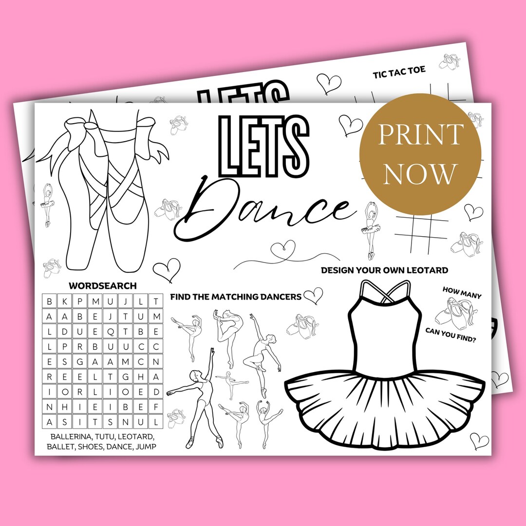 Lets Dance Ballerina Activity Placemat for Kids, Ballet Dance Worksheet ...