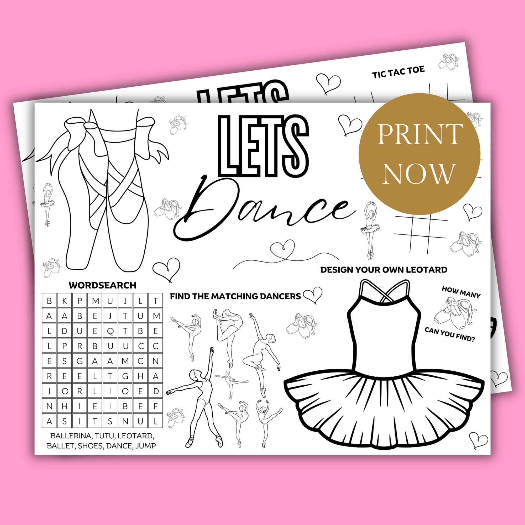 Lets Dance Ballerina Activity Placemat for Kids, Ballet Dance Worksheet ...