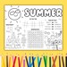Summer Activity Placemat for Kids, Summer Time Worksheet for Children ...