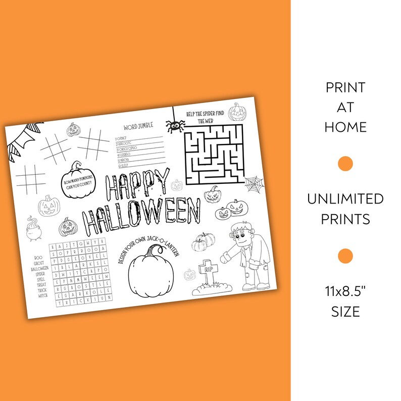 Kids Halloween Activity Mat, Printable Halloween Worksheet, October ...