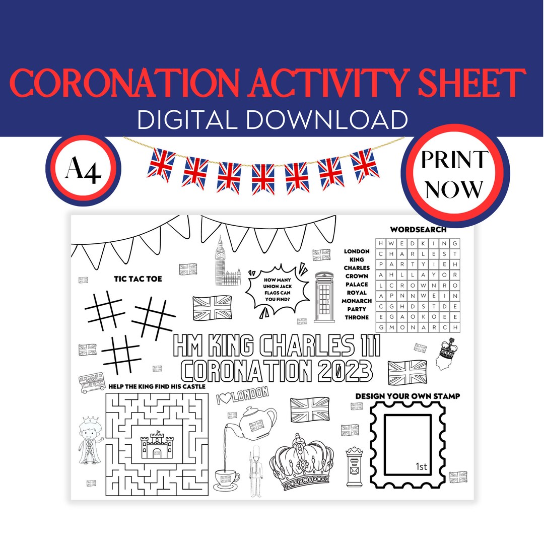 King Charles Coronation Activity Sheet A4 Digital Colour - Etsy