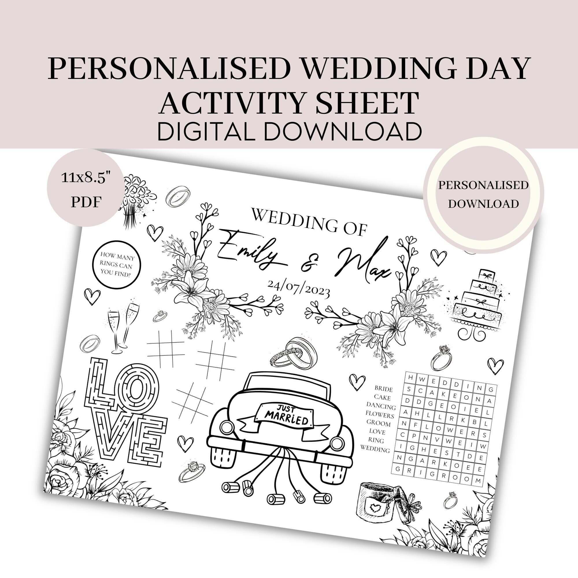 Personalised Kids Wedding Activity Mat, Reception Fun, Kids Printable ...