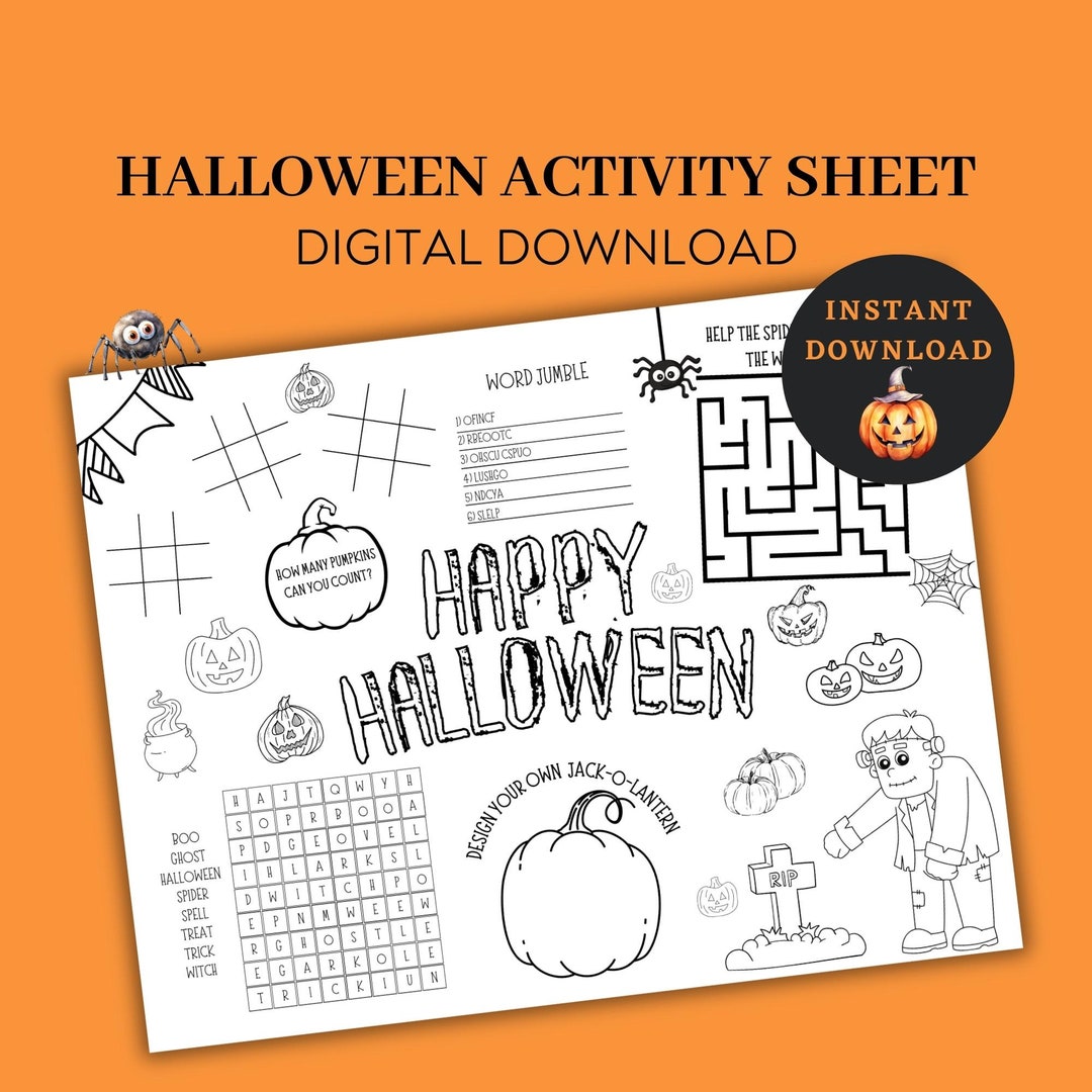 Kids Halloween Activity Mat, Printable Halloween Worksheet, October ...
