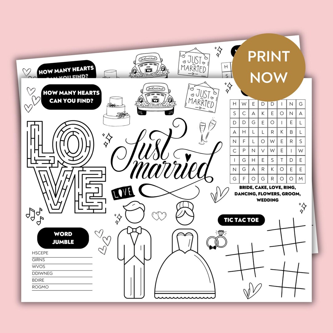 Kids Wedding Day Activity Mat, Printable Wedding Placemat, Wedding ...