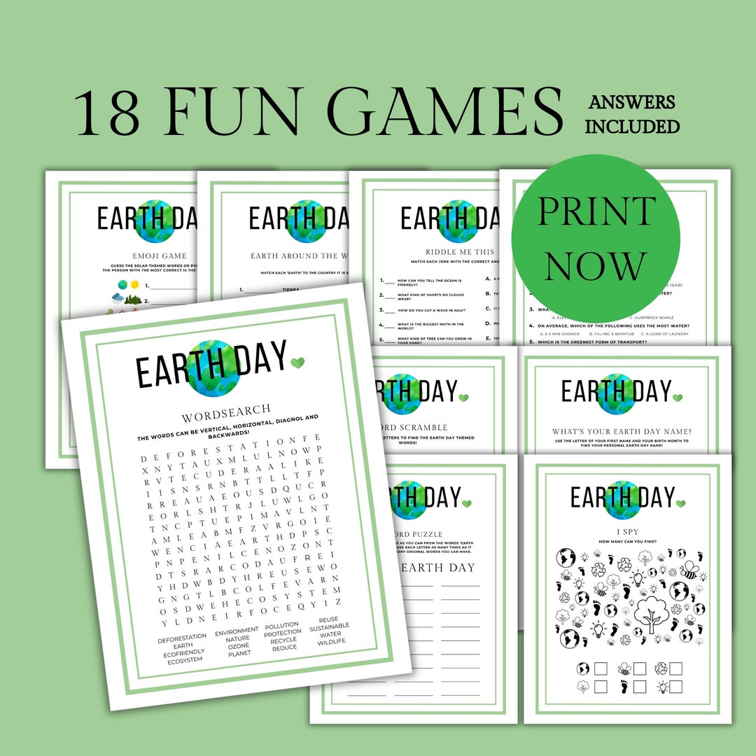 Printable Earth Day Party Games, Earth Day Game Bundle, Printable Earth ...