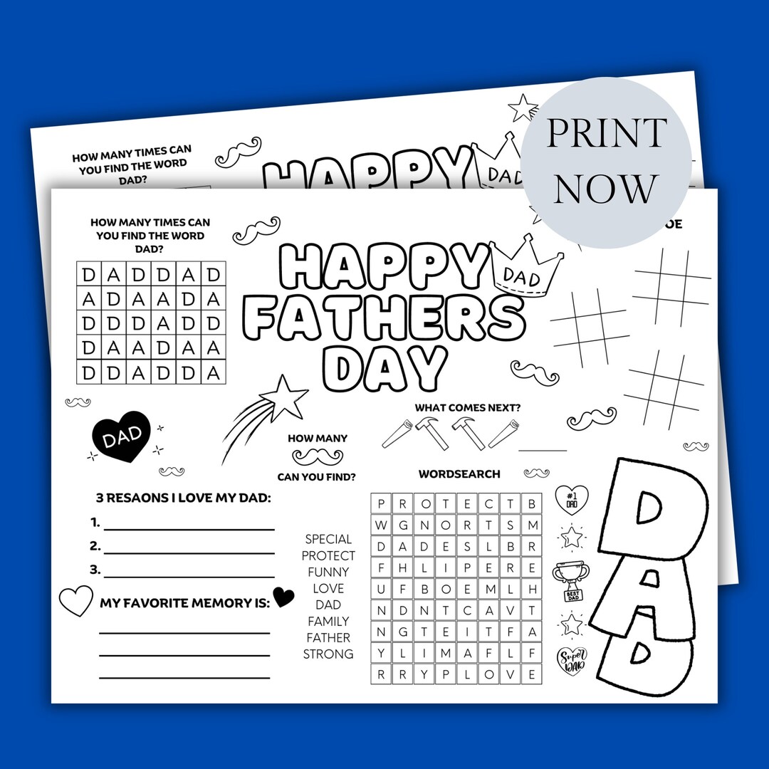 Fathers Day Activity Placemat for Kids, Fathers Day Worksheet for ...