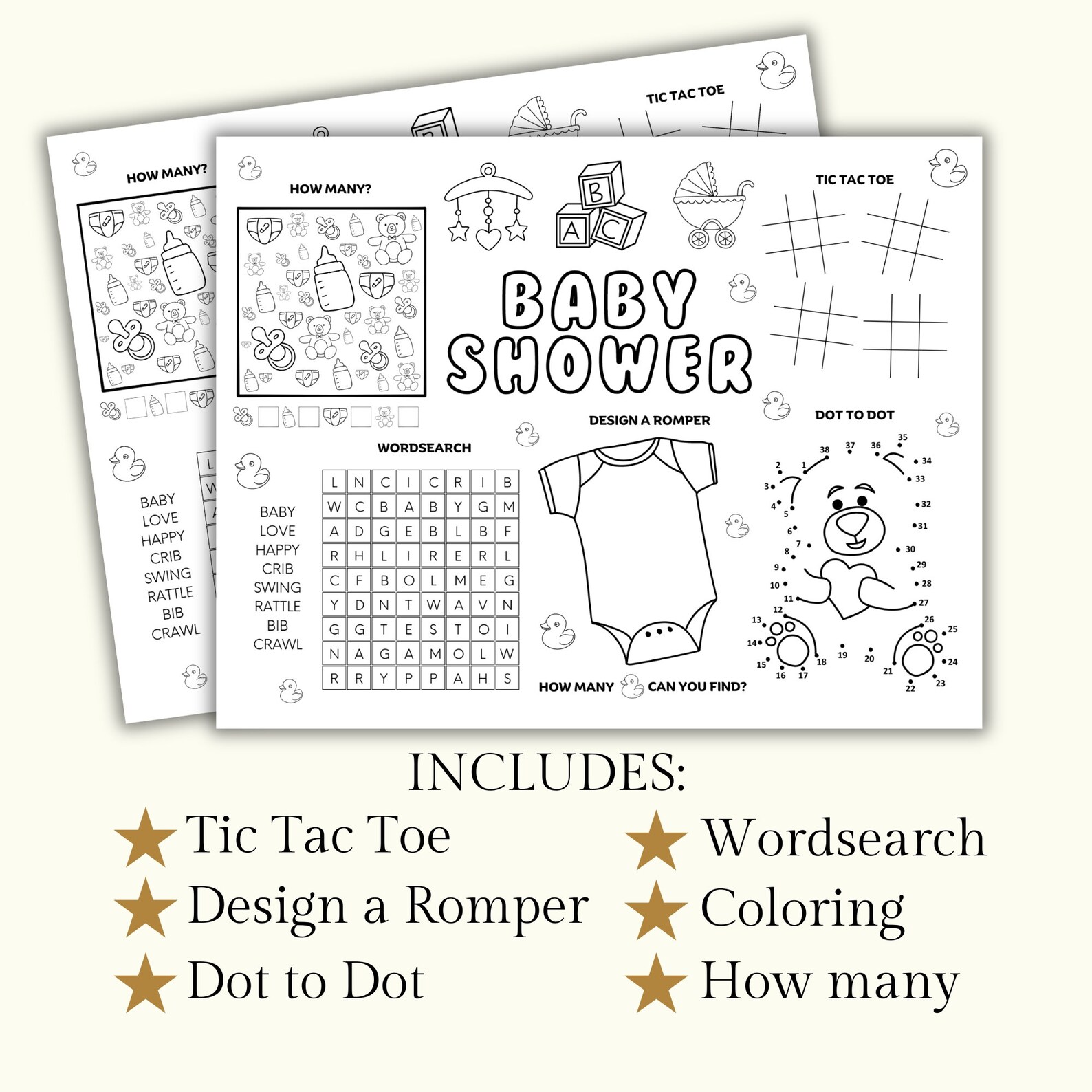 Baby Shower Printable Placemat Activity, Baby Shower Placemat ...