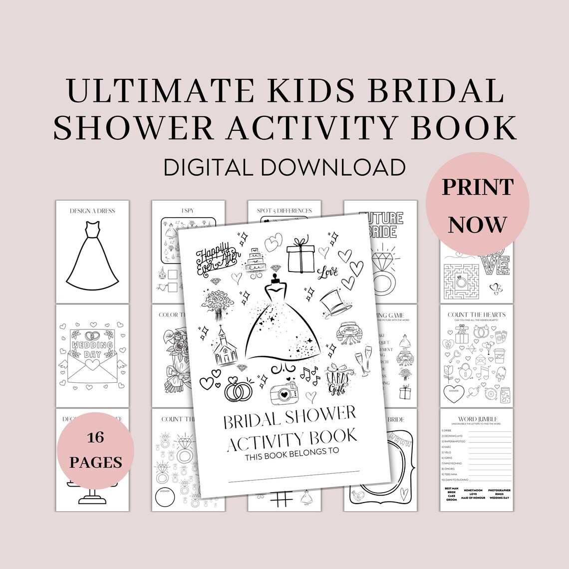 Bridal Shower Activity and Coloring Book for Kids, Bridal Shower Games ...
