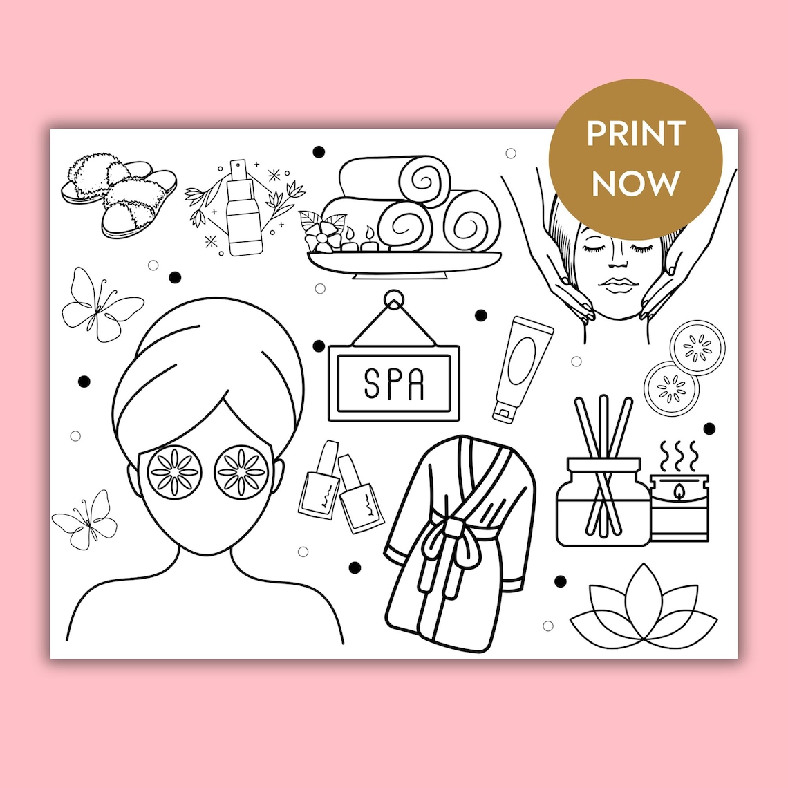 Pamper Spa Day Coloring Page, Kids Spa Printable, Relaxation Coloring ...