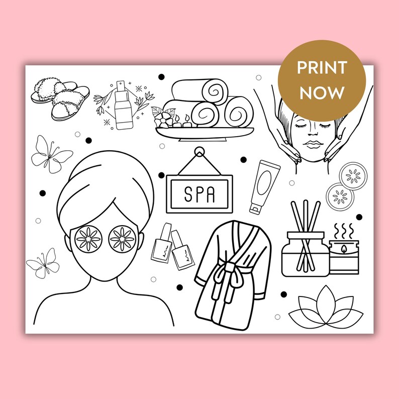 Pamper Spa Day Coloring Page, Kids Spa Printable, Relaxation Coloring ...
