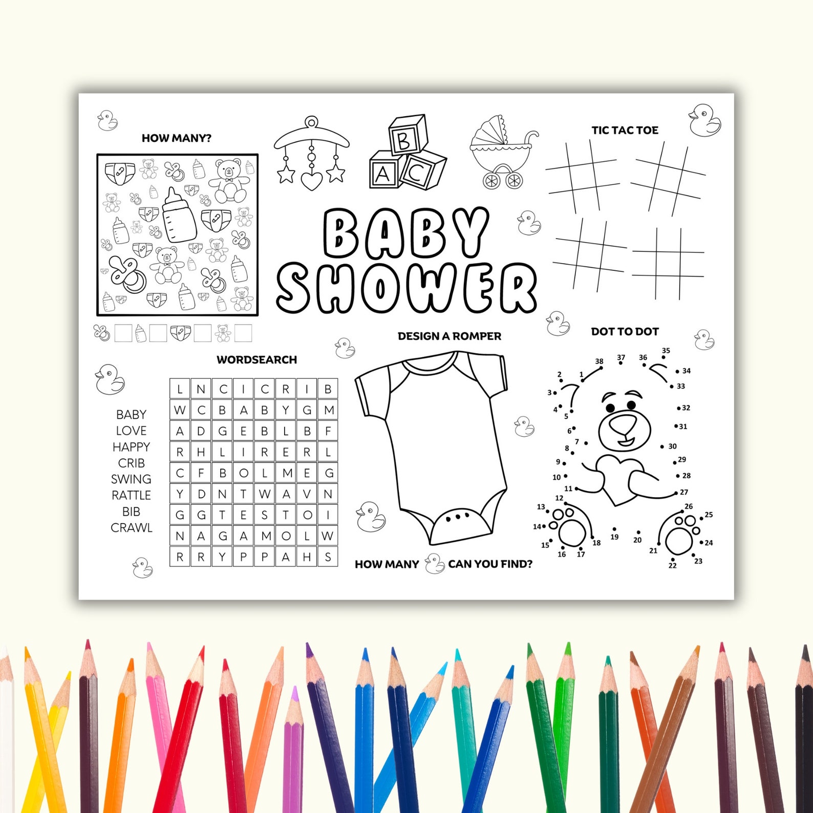 Baby Shower Printable Placemat Activity, Baby Shower Placemat ...