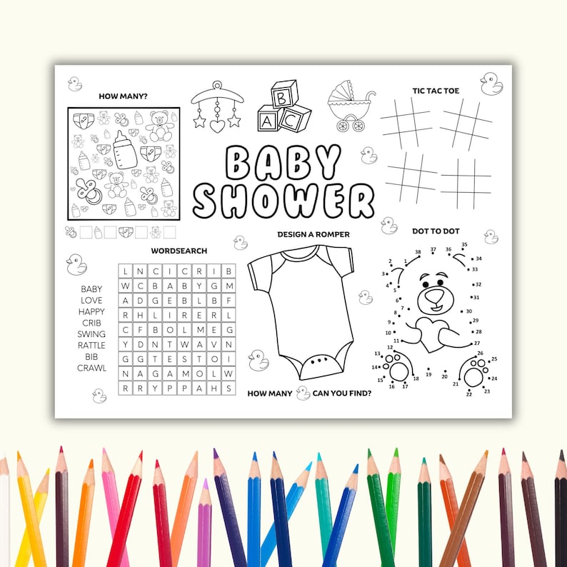 Baby Shower Printable Placemat Activity, Baby Shower Placemat ...