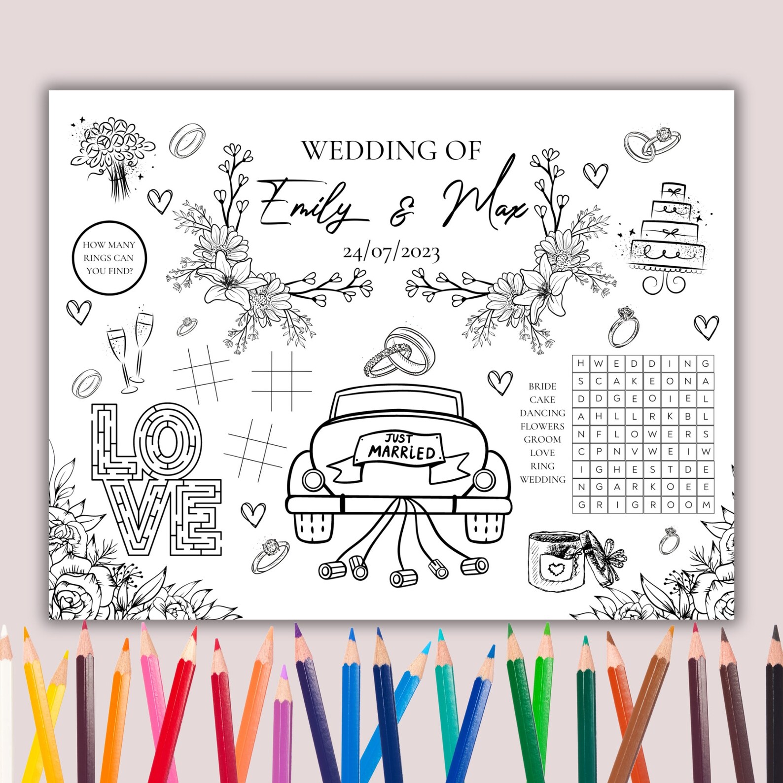 Personalised Kids Wedding Activity Mat, Reception Fun, Kids Printable ...