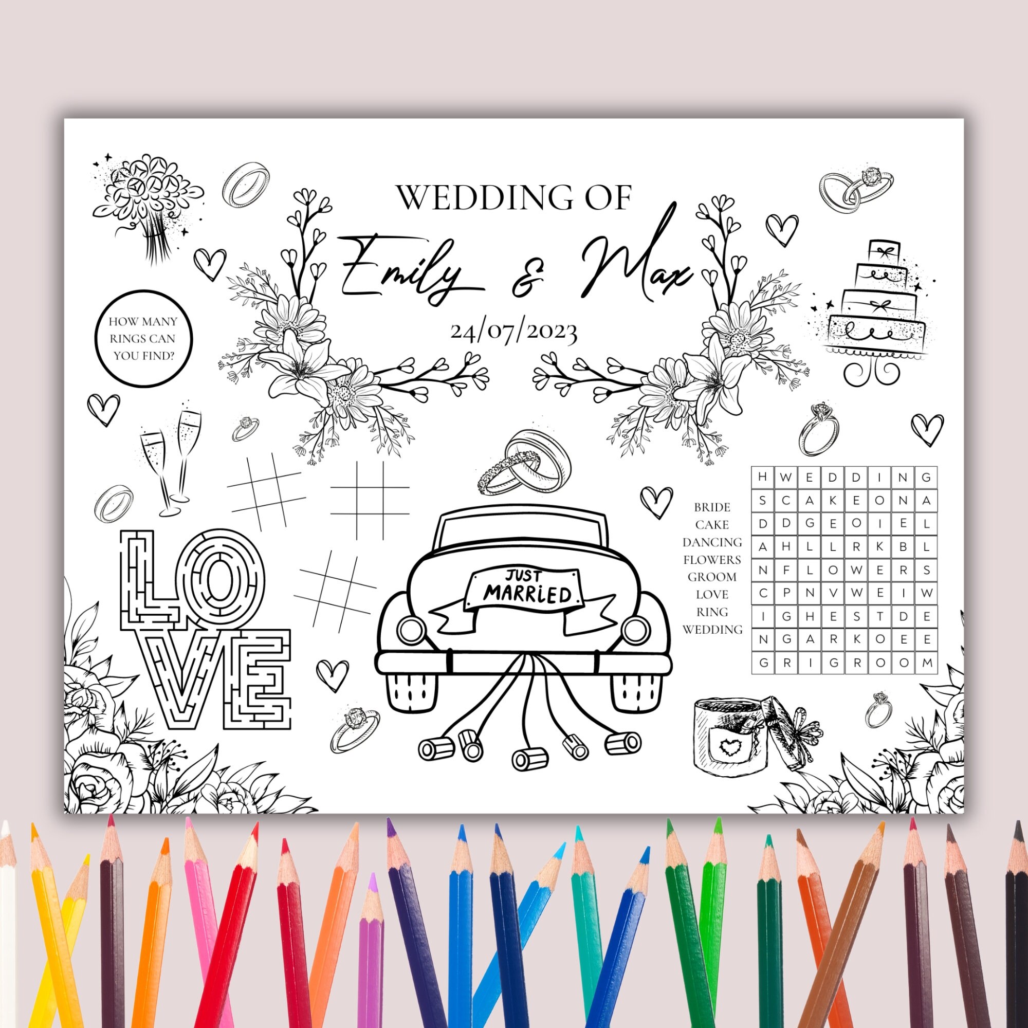 Personalised Kids Wedding Activity Mat, Reception Fun, Kids Printable ...