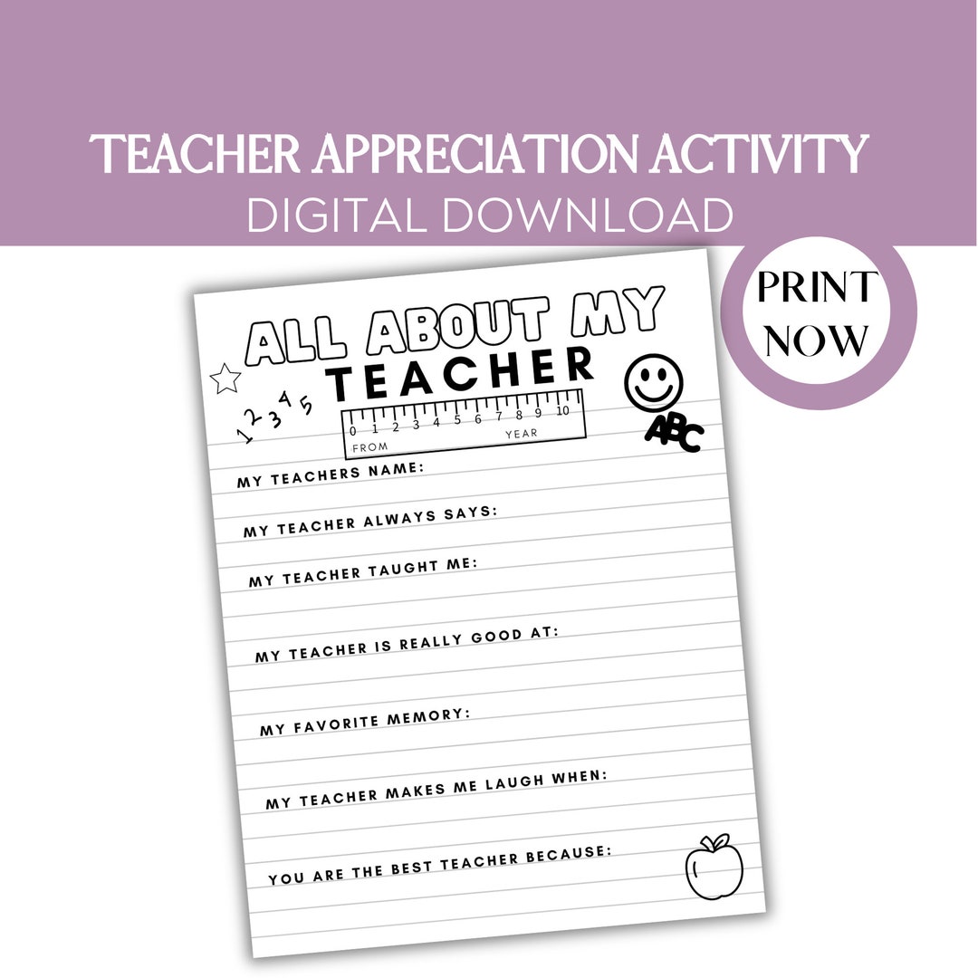 All About My Teacher Printable Teacher Appreciation Week - Etsy
