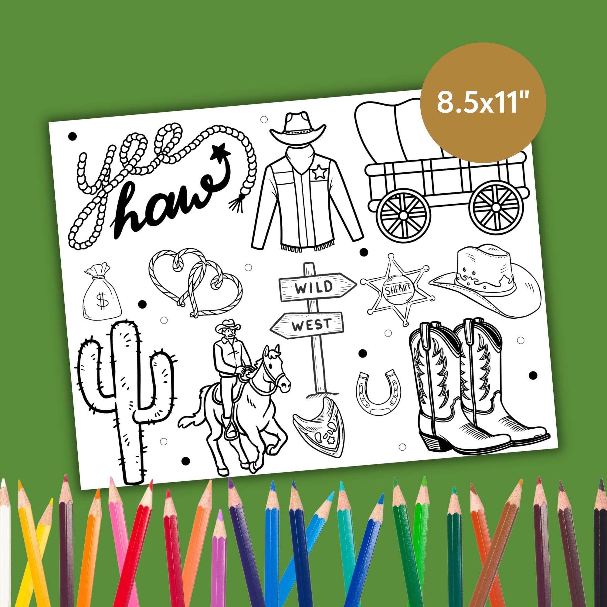 Rodeo Coloring Page, Cowboy Birthday Color Activity, Kids Western Color ...