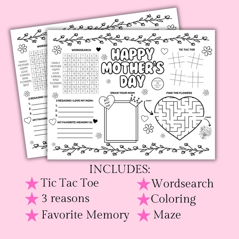 Mothers Day Printable Placemat Activity, Mothers Day Placemat ...
