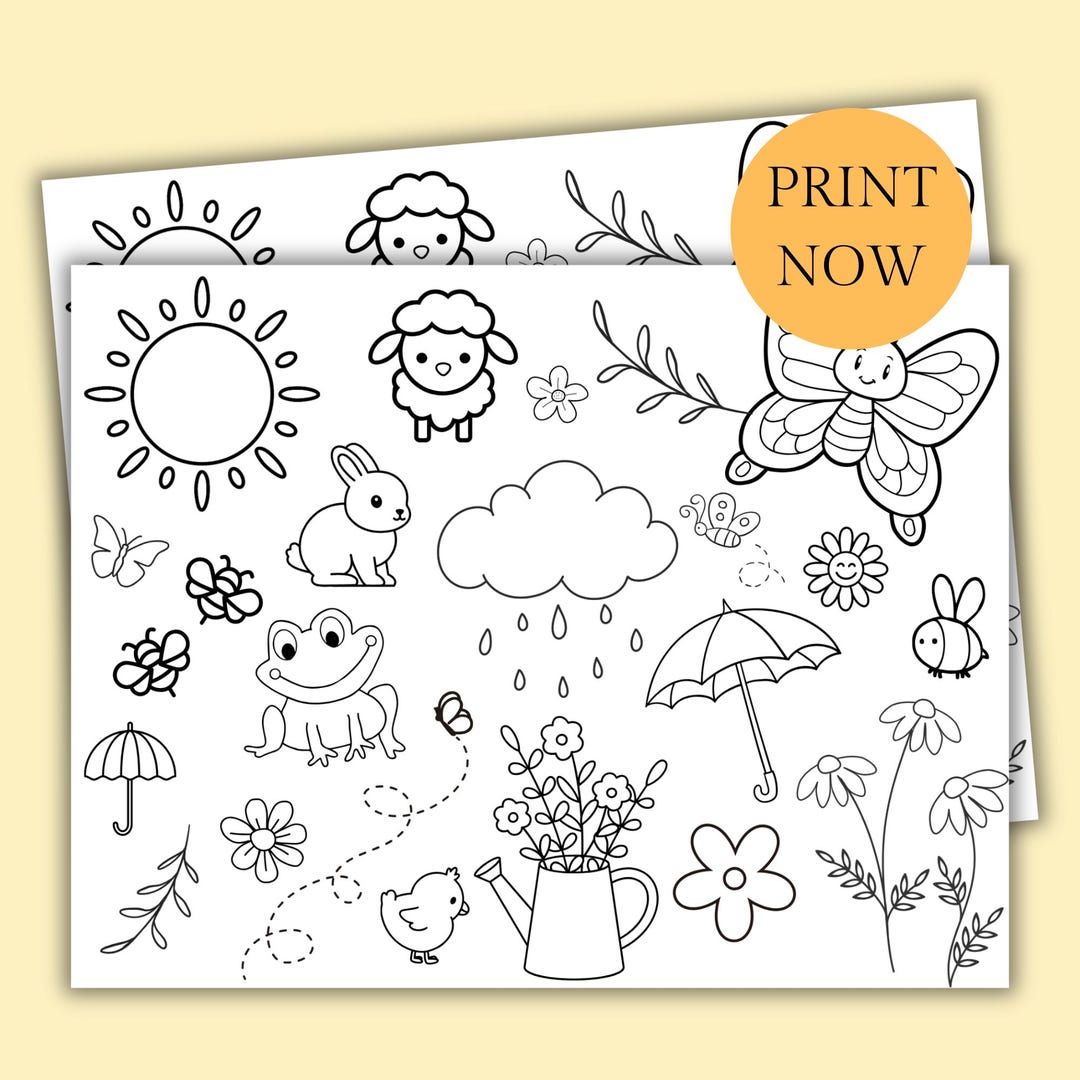 Spring Printable Color Page, Spring Themed Color Sheet, Spring Time ...