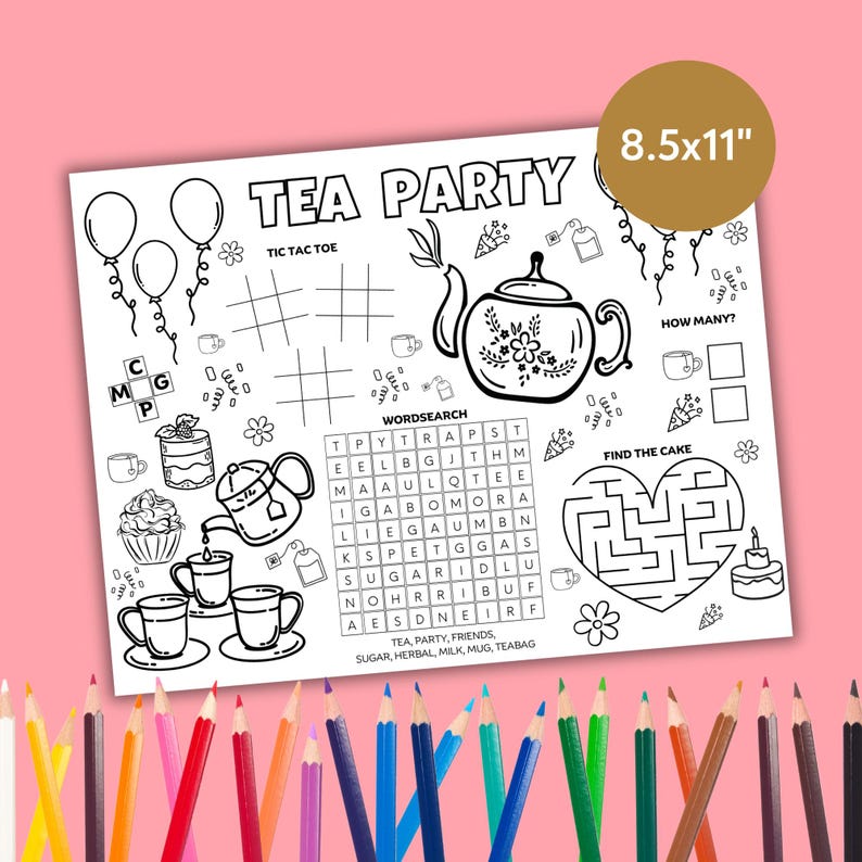 Tea Party Activity and Color Placemat, Printable Tea Party Activity ...
