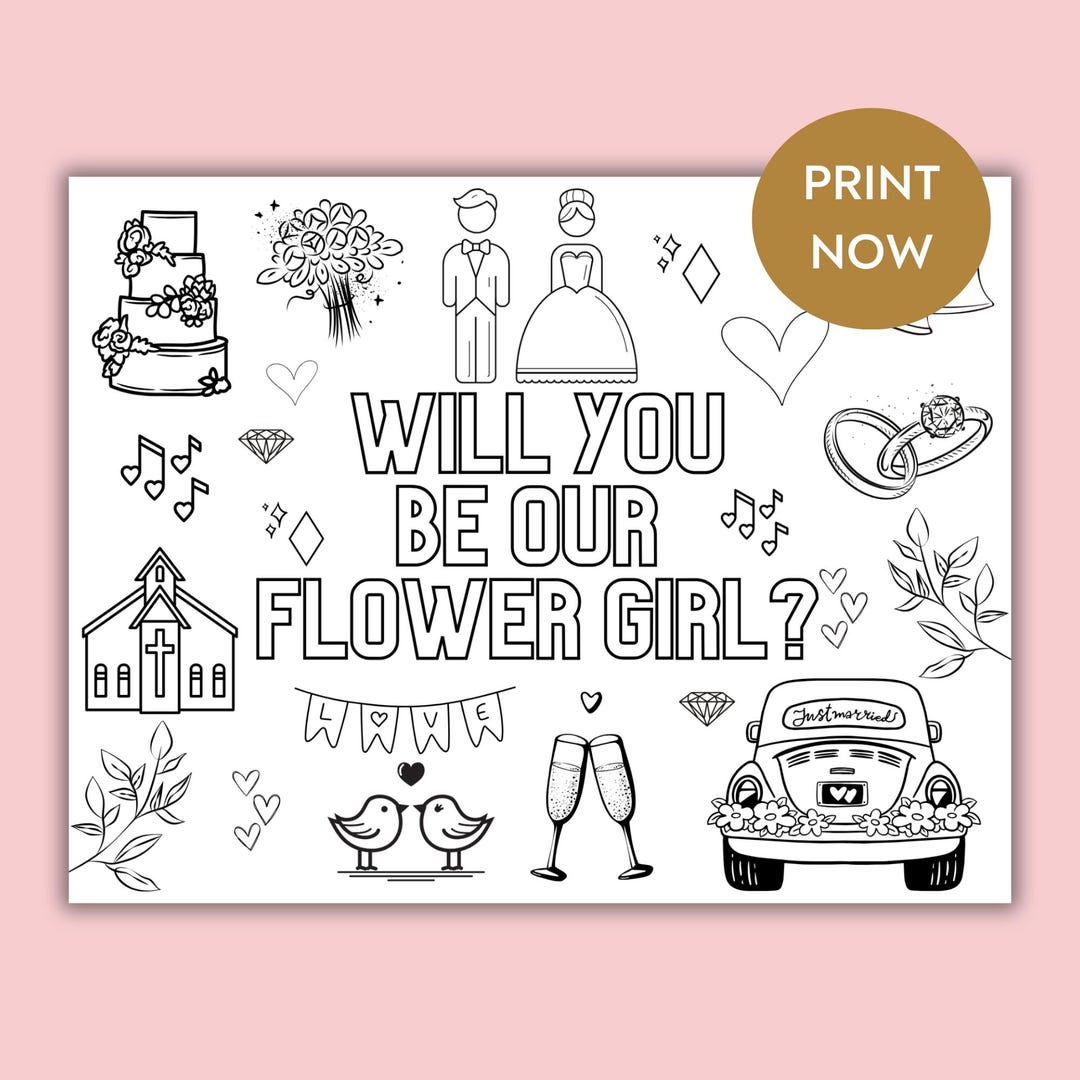Flower Girl Proposal Color Page, Will You Be My Flower Girl Coloring ...