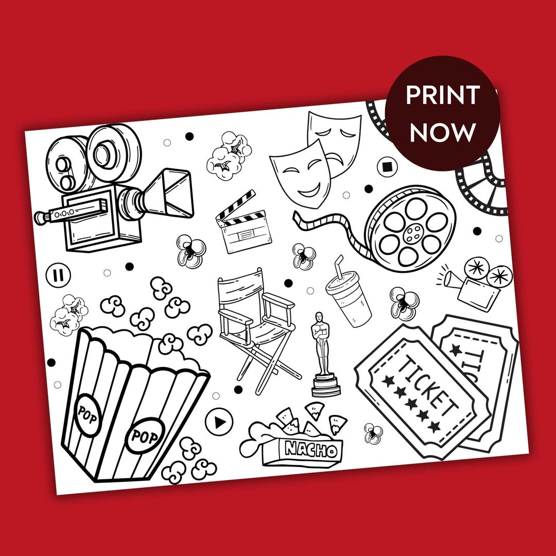 Movie Night Printable Color Page, Popcorn Print Out Coloring Page, Kids ...