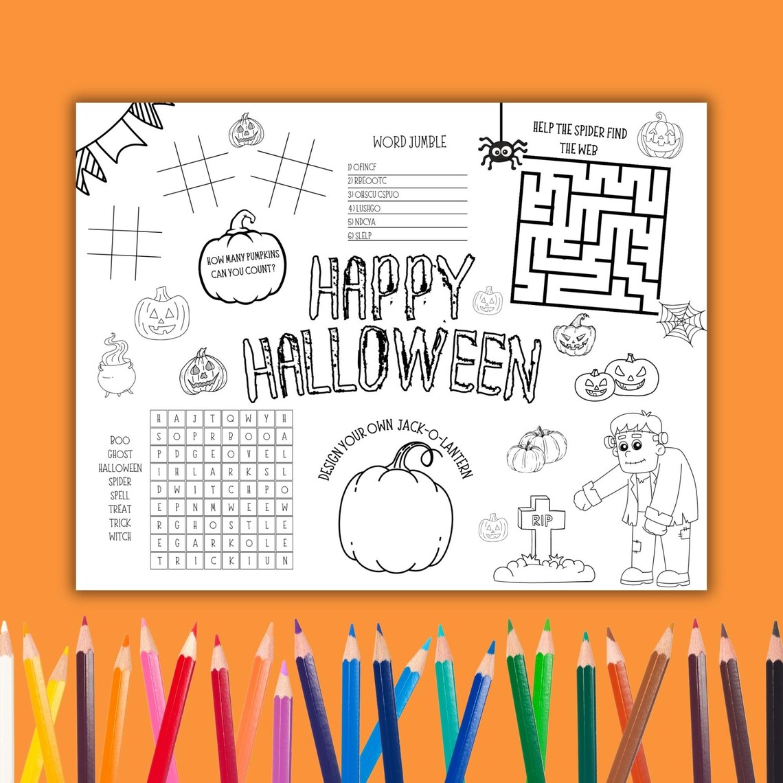 Kids Halloween Activity Mat Printable Halloween Worksheet - Etsy