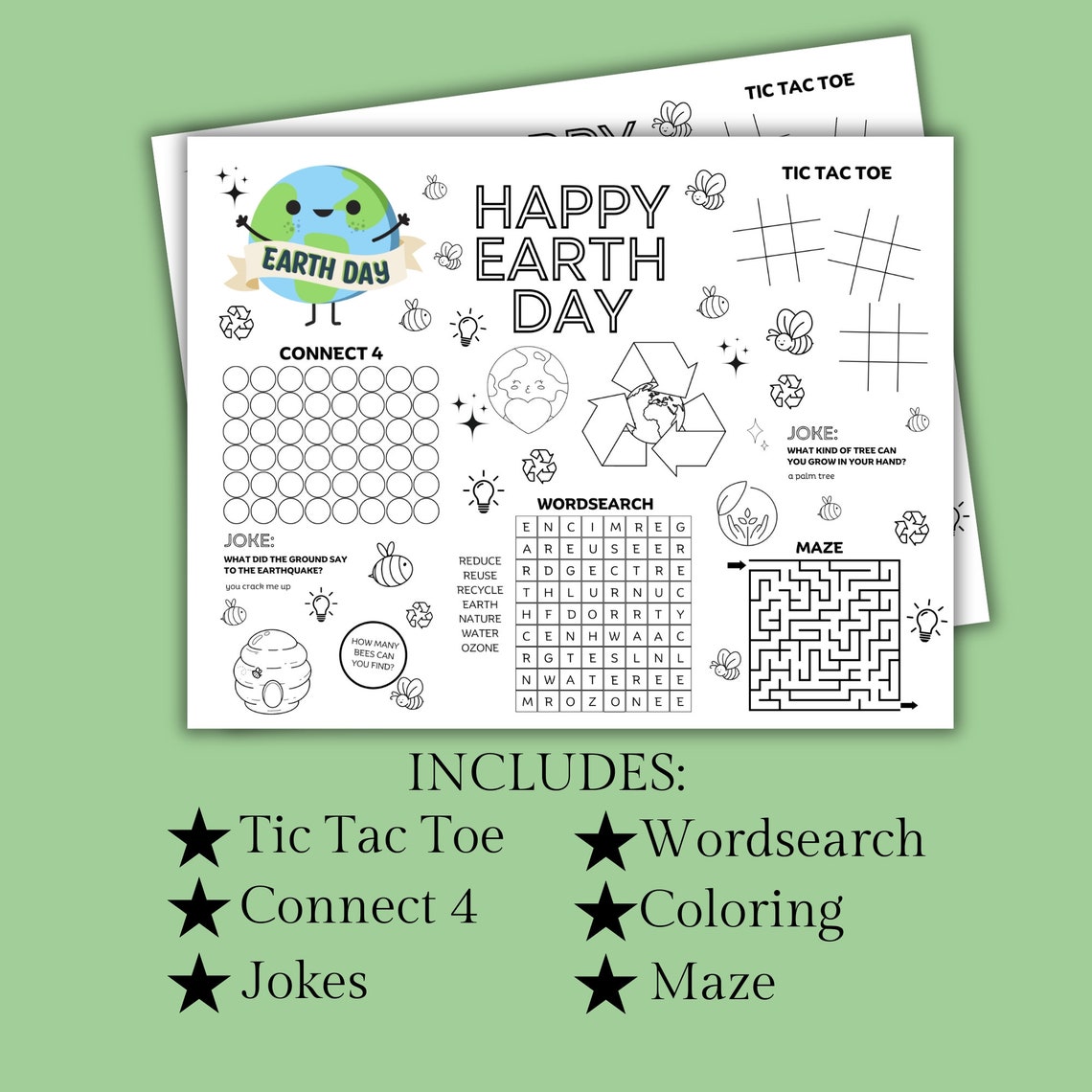 Printable Kids Earth Day Activity Mat, Childrens Earth Day Placemat ...
