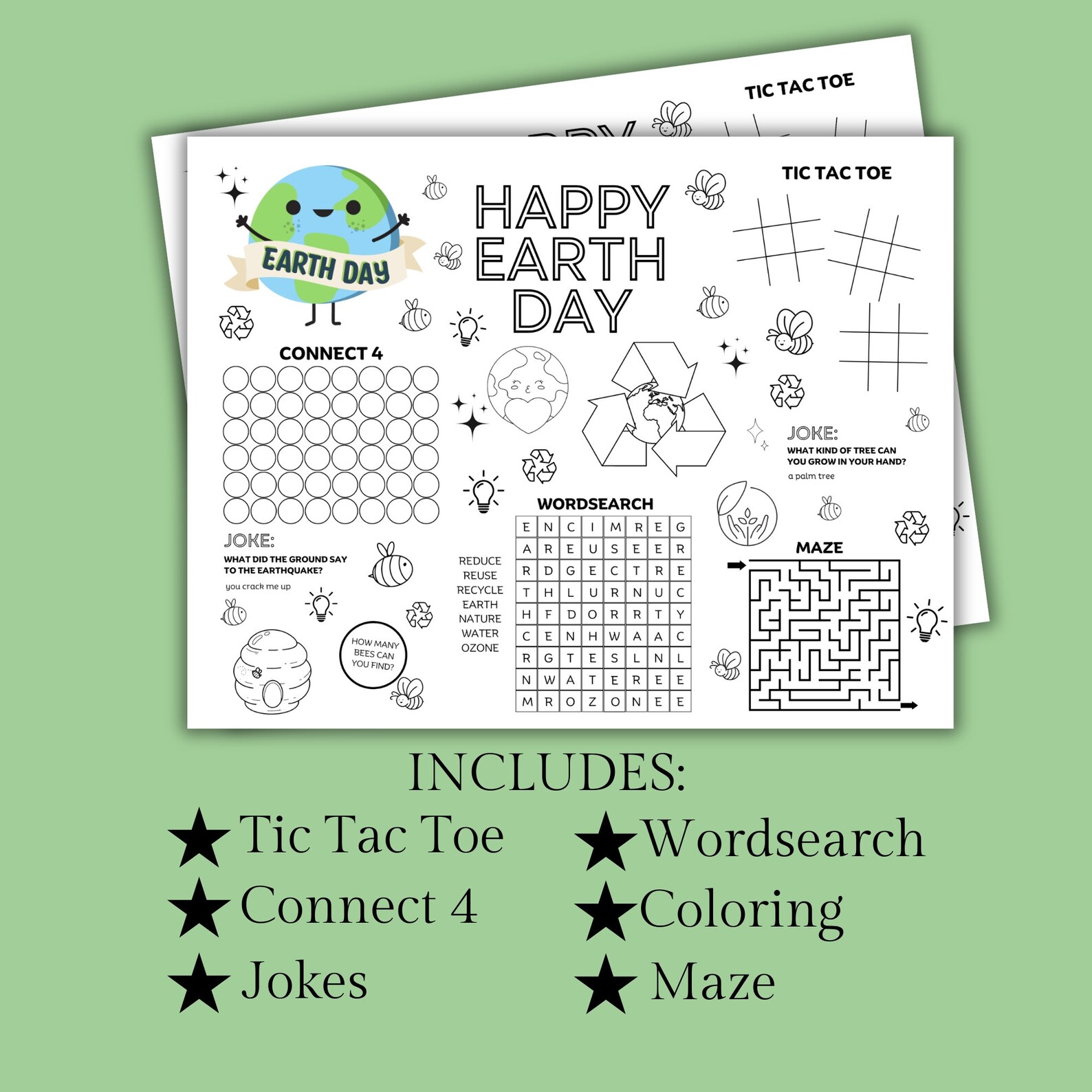 Printable Kids Earth Day Activity Mat, Childrens Earth Day Placemat ...
