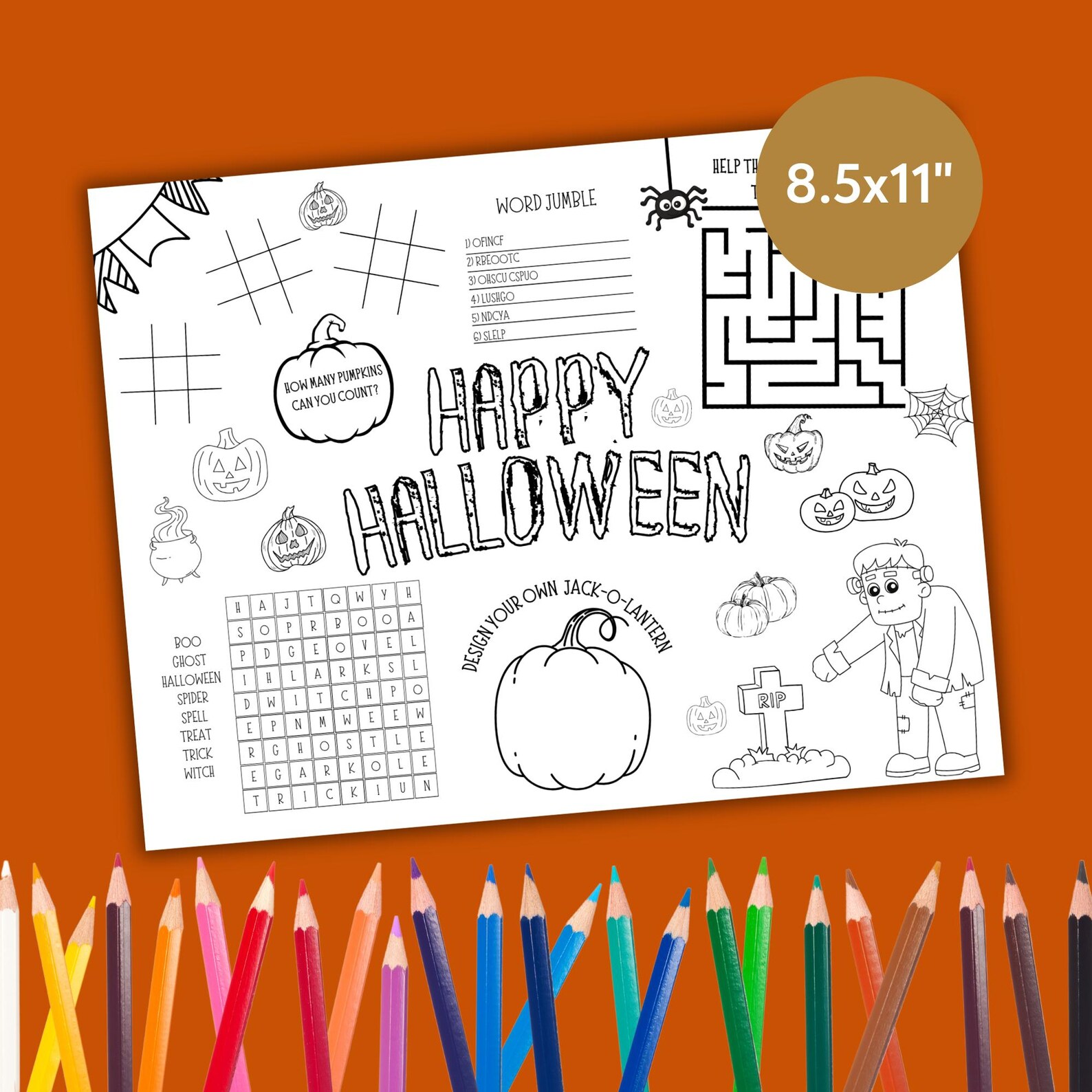Kids Halloween Activity Mat, Printable Halloween Worksheet, October ...