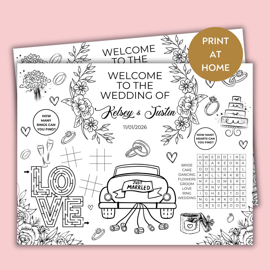 Personalised Kids Wedding Activity Mat, Kids Printable Wedding ...