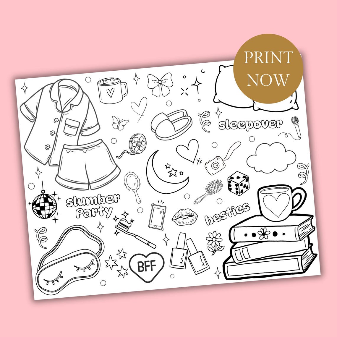 Sleepover Coloring Page, Kids Slumber Party Activity, Sleepover Craft ...