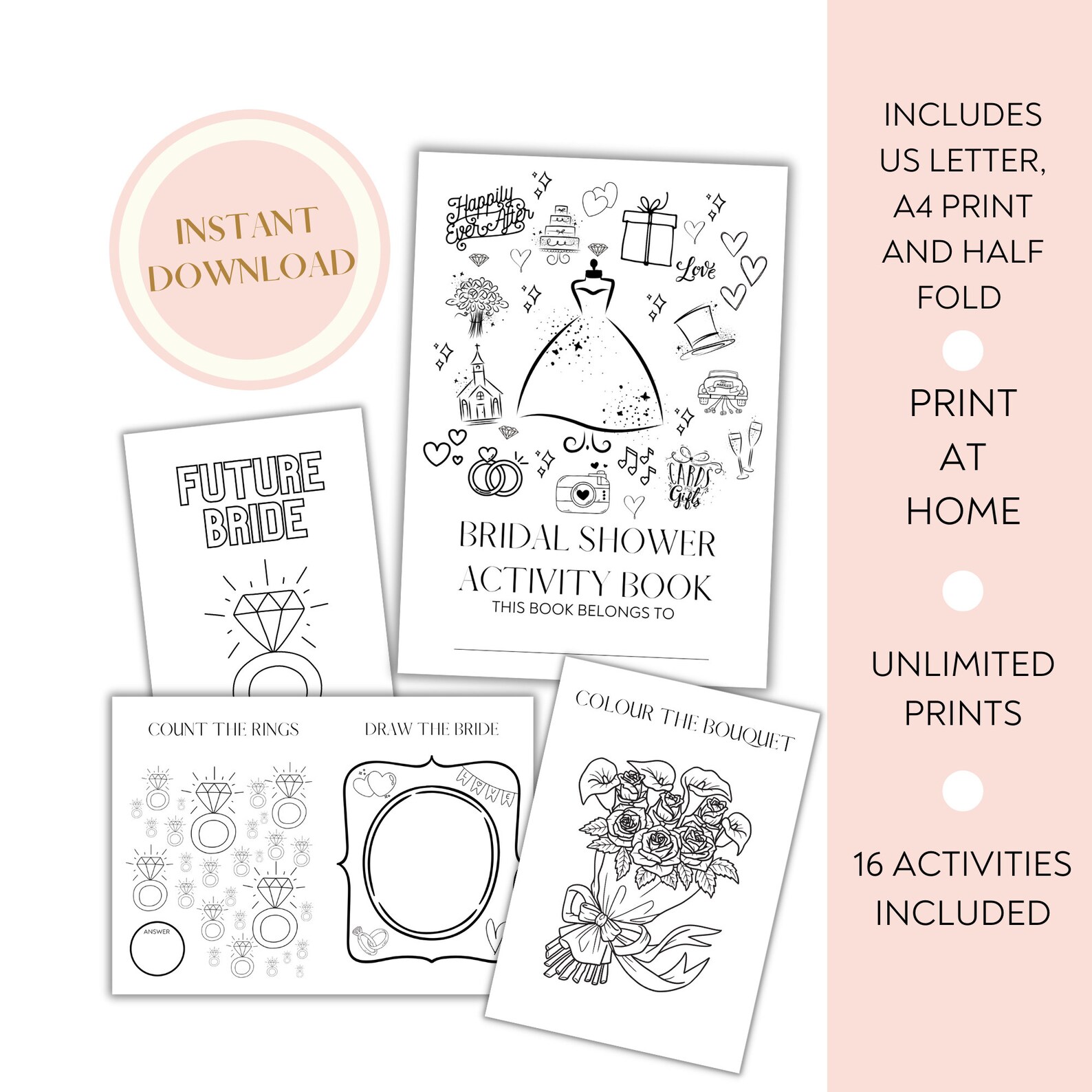 Bridal Shower Activity and Coloring Book for Kids, Bridal Shower Games ...