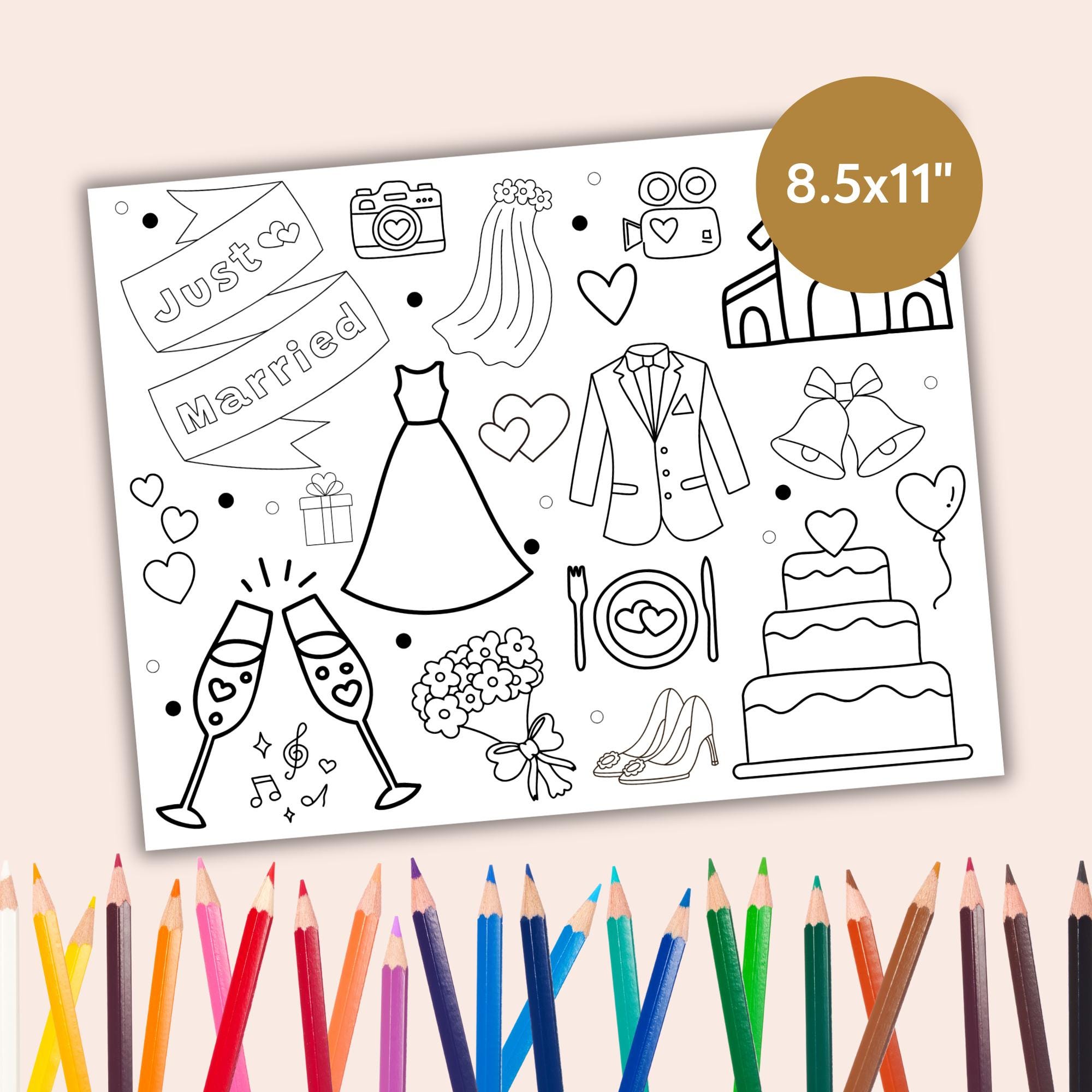 Wedding Day Printable Color Activity, Wedding Day Color Sheet ...