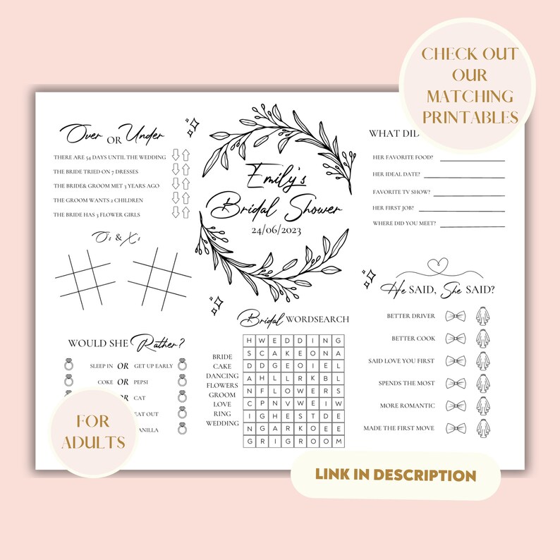 Bridal Shower Games for Kids, Personalised Bridal Shower Activity Sheet ...